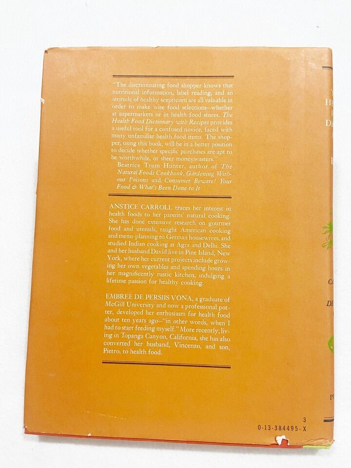 (Signed) The Health Food Dictionary and Recipes by Anstice Carroll 1973 ...