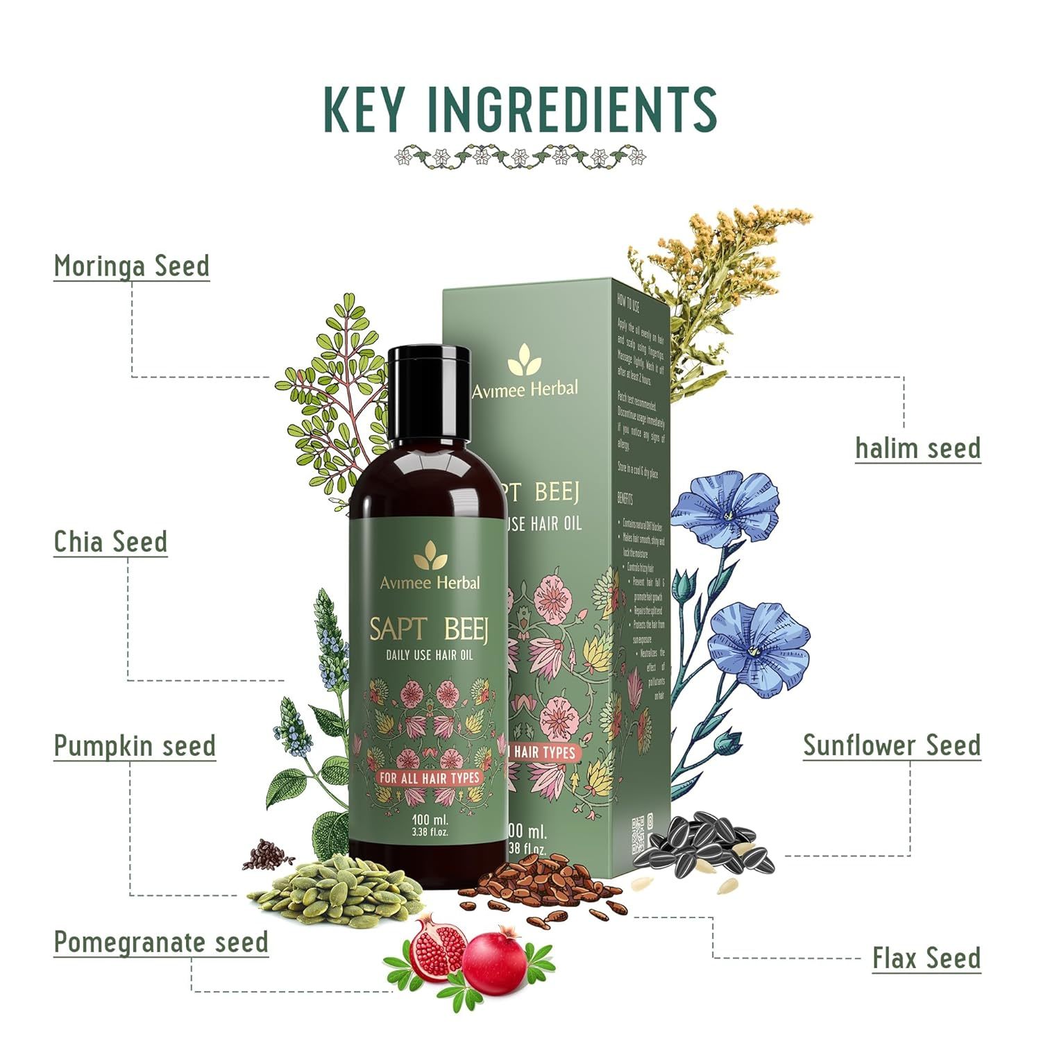 Avimee Herbal Sapt Beej Hair Oil Packed With Goodness of 7 Seeds in One ...
