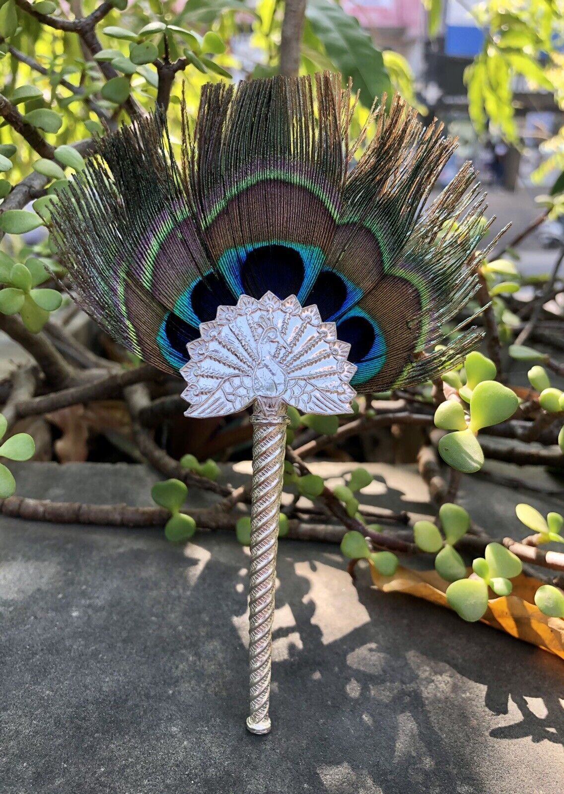 925 Silver Lord Krishna LADDU GOPAL Fan Pankha Pankhi, Peacock Feather ...