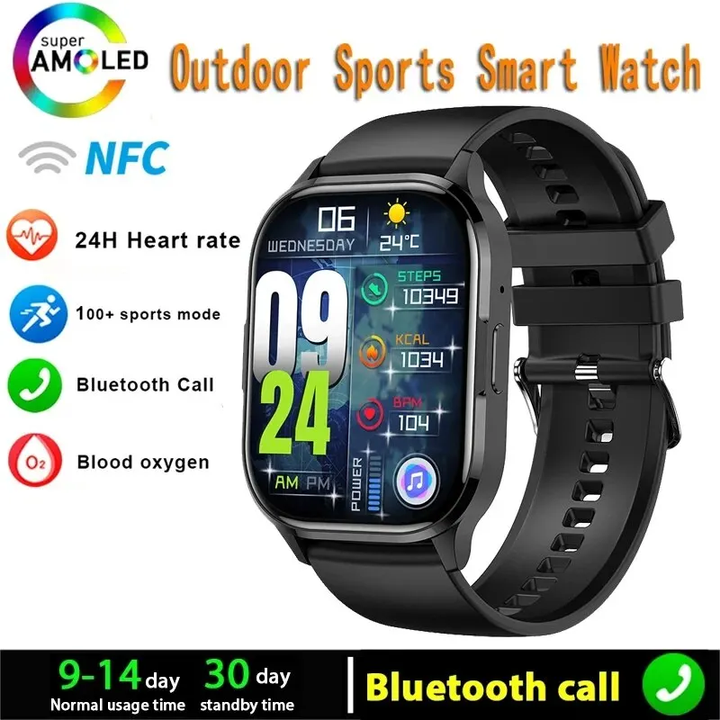New AMOLED Smart Watch Always On Display Bluetooth Call NFC Smartwatch ...