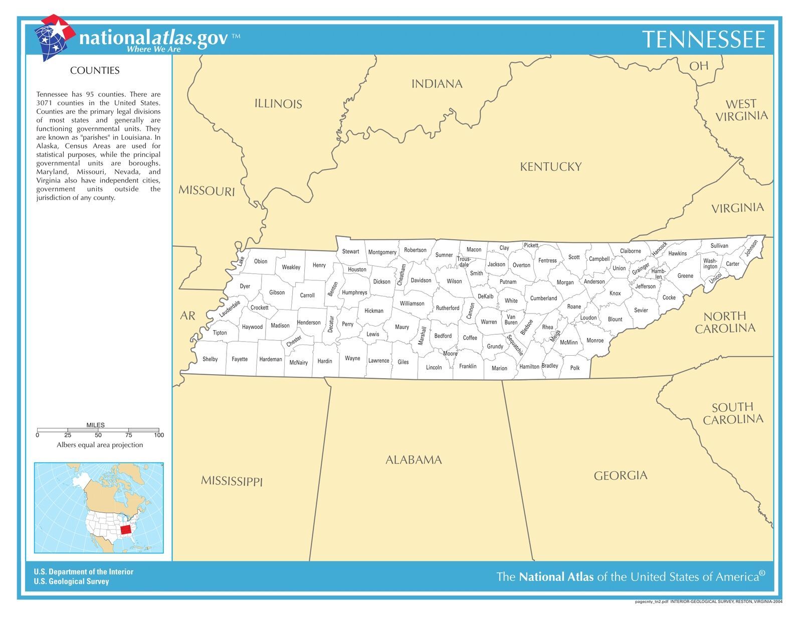 Tennessee State Counties Laminated Wall Map - Maps & Atlases