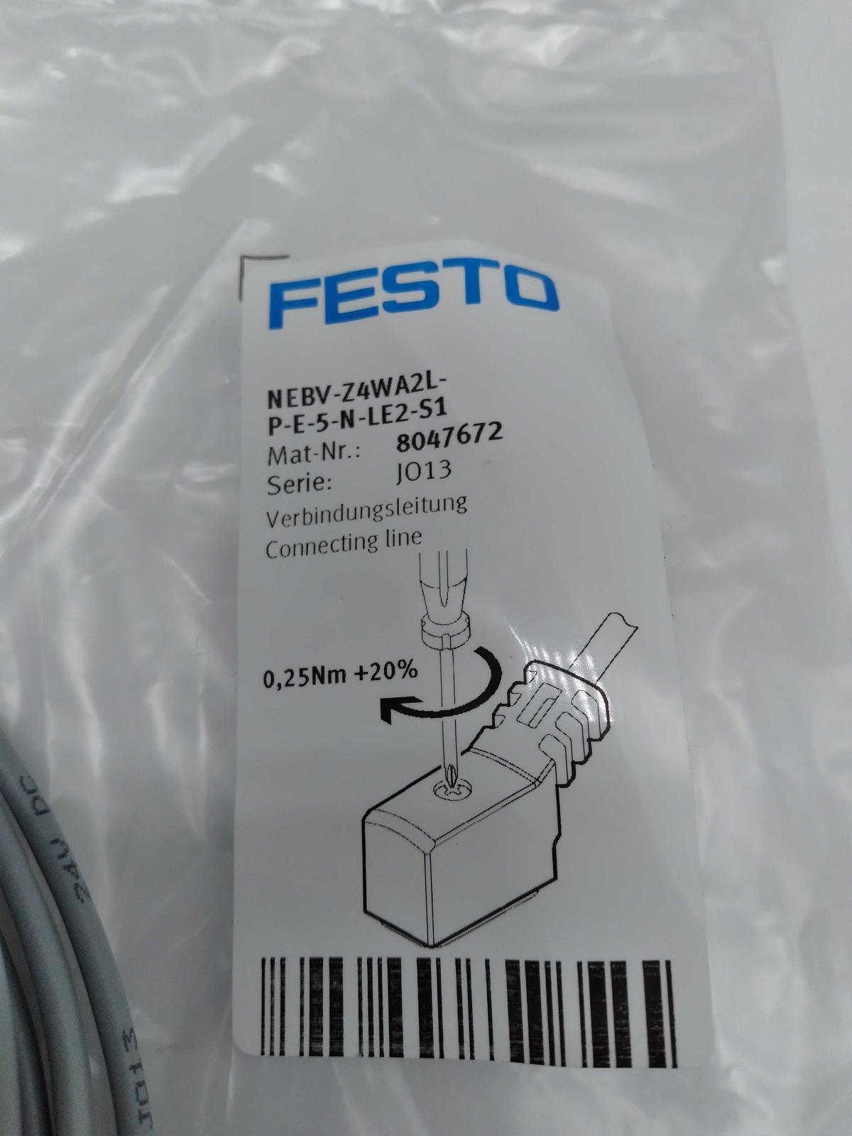 NEW FESTO NEBV-Z4WA2L-P-E-5-N-LE2-S1 CONECTOR CABLE - Wire, Cable & Conduit