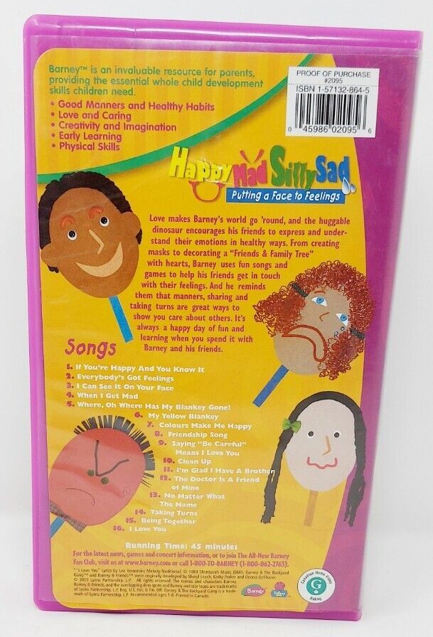 Barney Happy, Mad, Silly, Sad (VHS, 2003) Purple Clamshell Made in ...