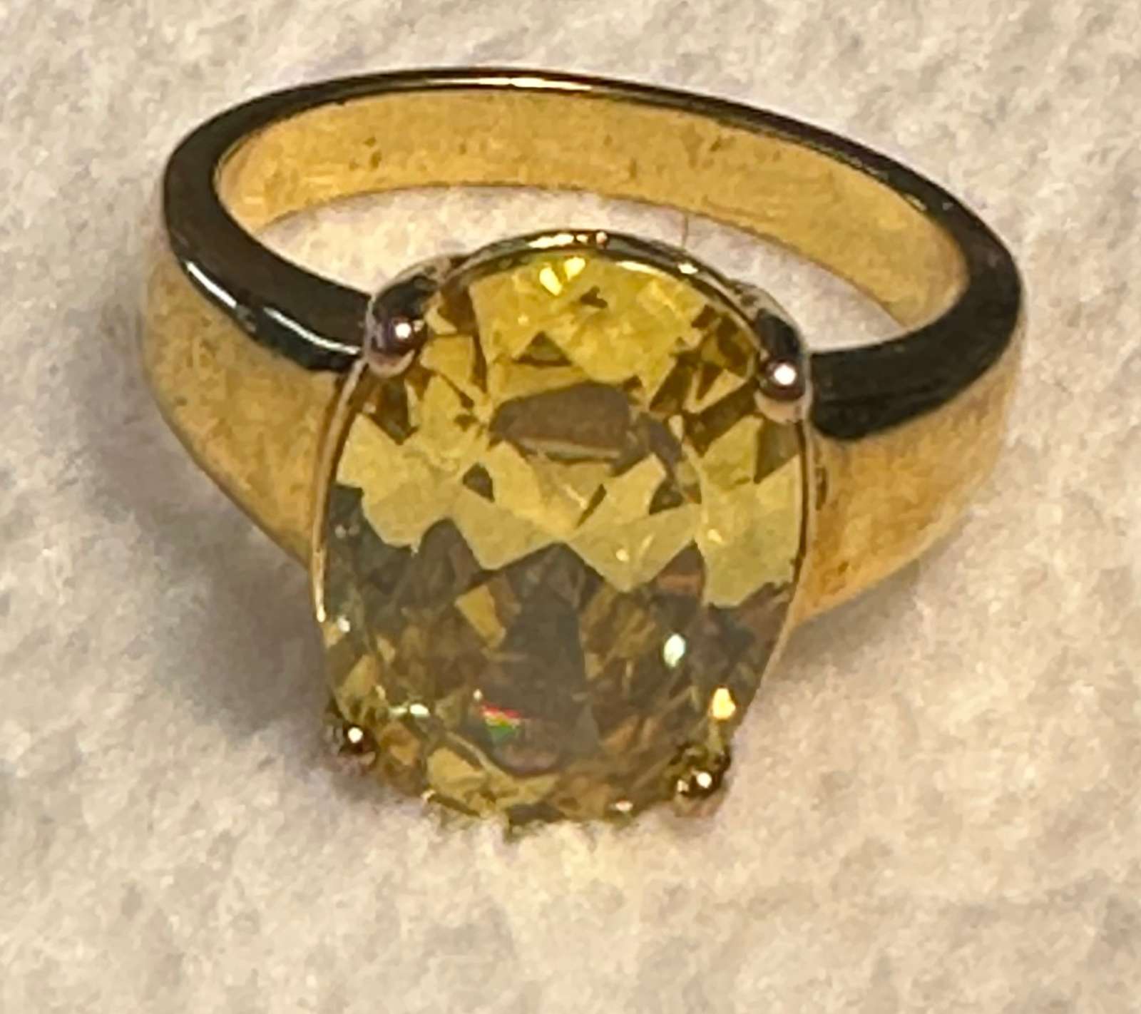 Large Oval Cut Yellow Citrine Colored Rhinestone - Gold Tone Setting ...