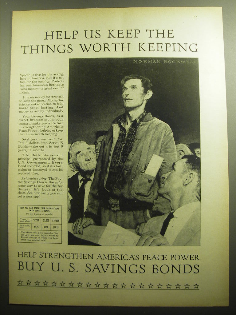 1958 U.S. Savings Bonds Ad - art by Norman Rockwell - Help us keep ...