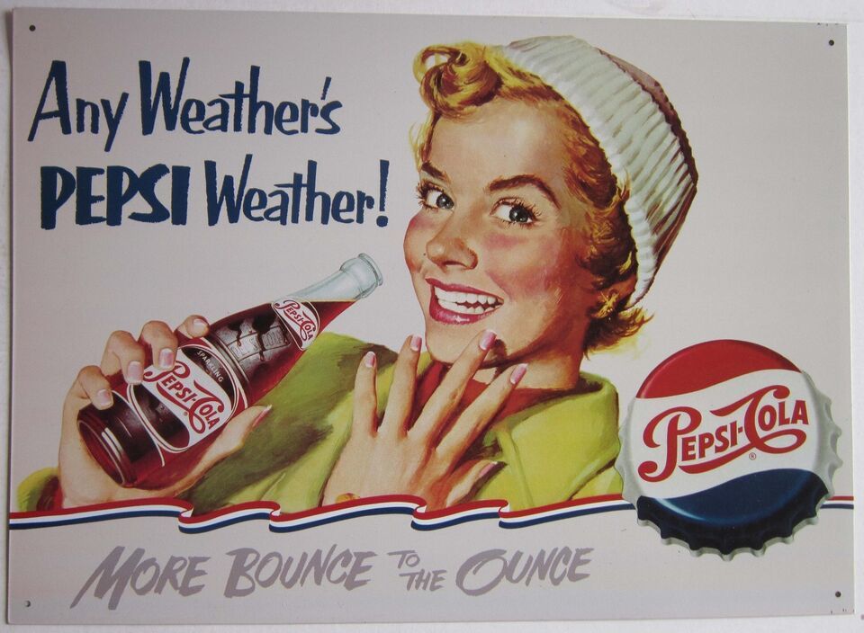 Pepsi Cola Any Weather Pin Up Soda Pop Beverage Soft Drink Metal Sign - Soda