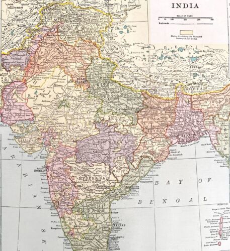Map Of India 1938 Asia Print Antique Atlas Bay Of Bengal Arabian Sea ...
