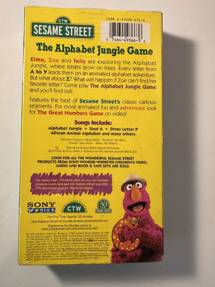 Sesame Street VHS The Alphabet Jungle Game Elmo Zoe Telly Sealed - VHS ...