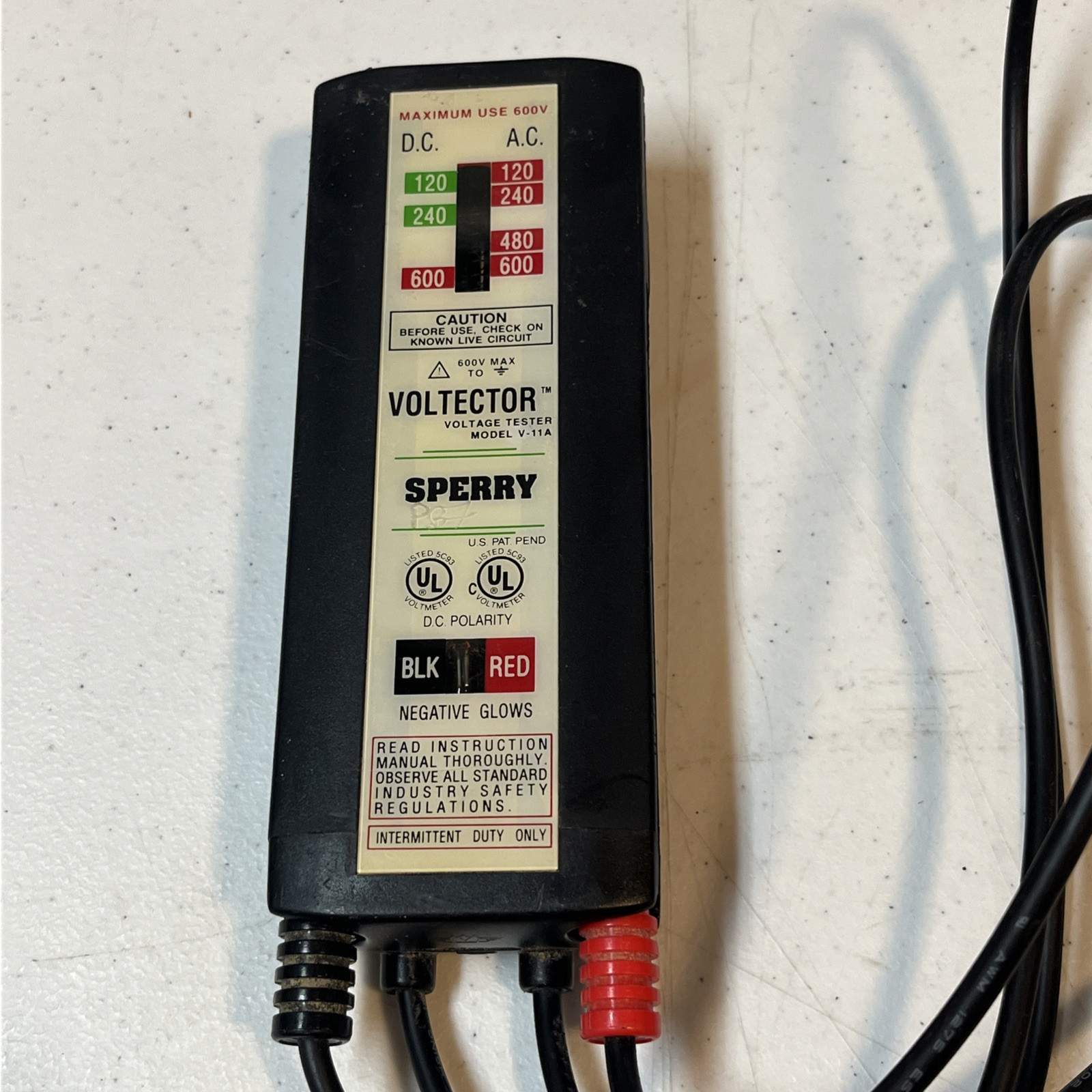 Sperry Voltector Voltage Tester Model V-11A Vintage Tested 600 Volt Max ...