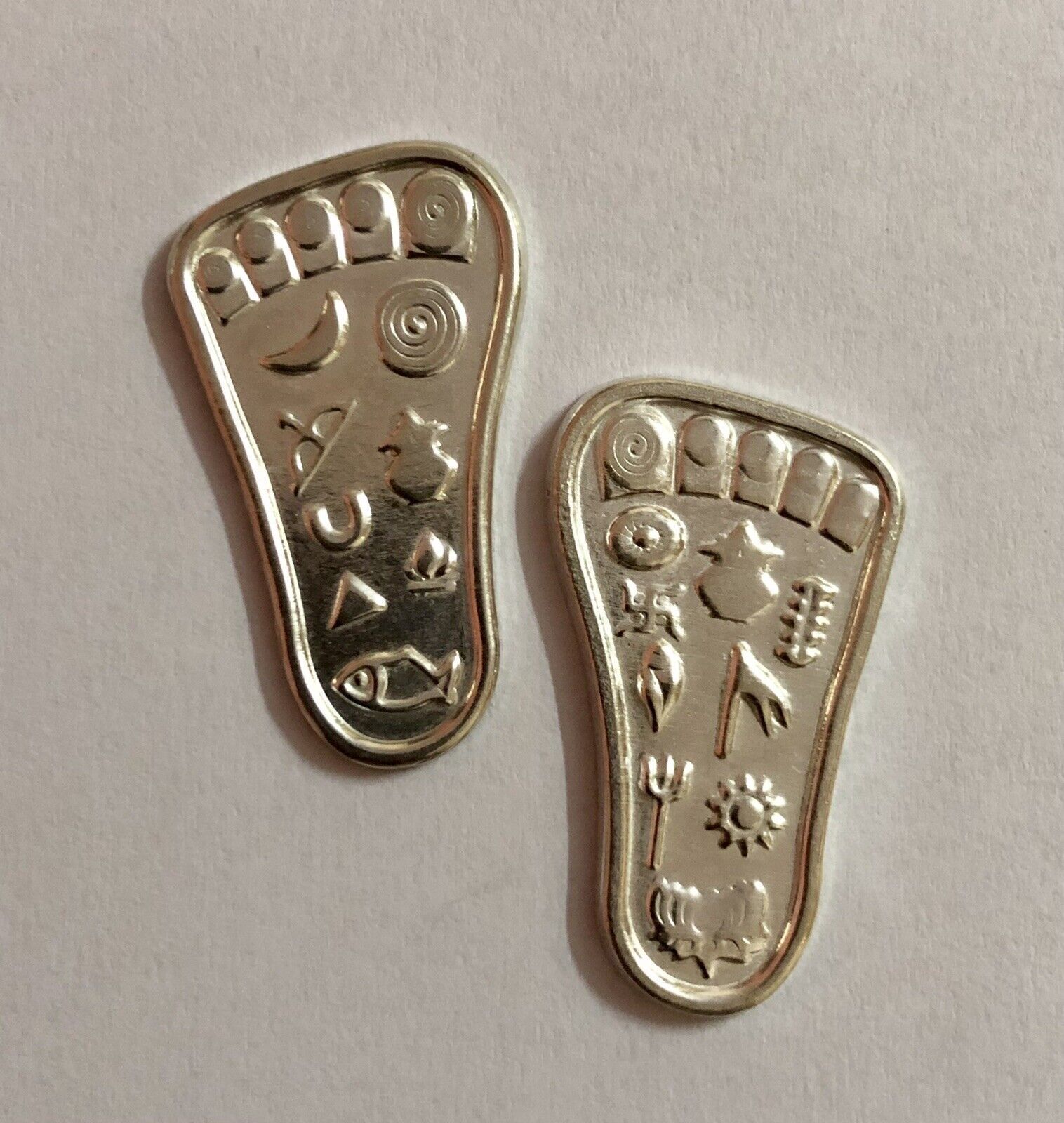 999 Argento Religioso Indù Laxmi Lakshmi Devi Charan Paduka Impronta 4 ...