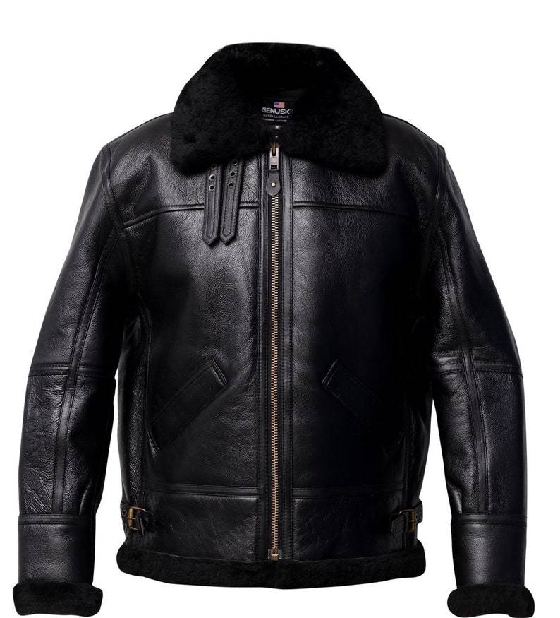 Black Shearling fur Jacket Cockpit Pilot B3 Bomber Jacket WW2 Military ...
