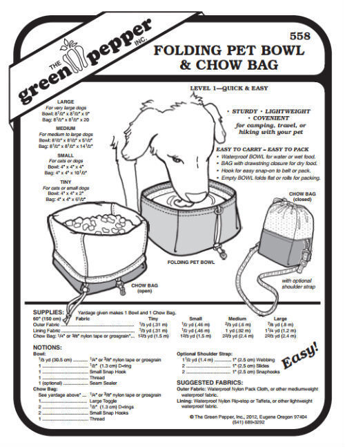 Folding Pet Bowl & Chow Bag Container #558 Sewing Pattern (Pattern Only ...