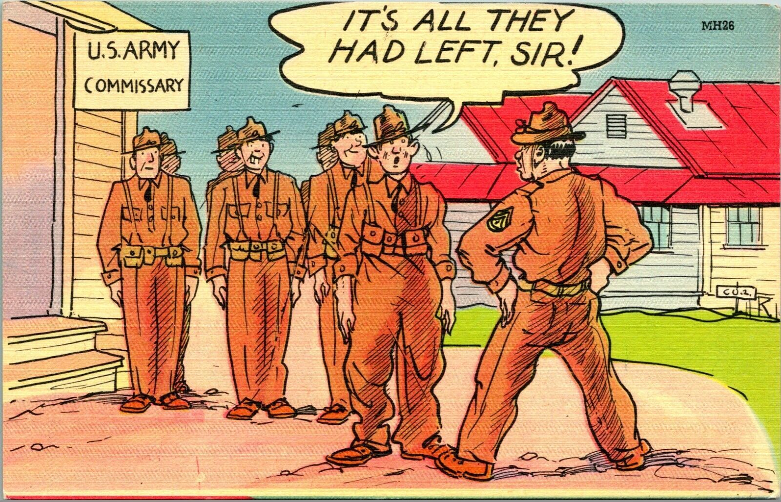 Vtg WW2 Comic Military Linen Postcard US Army "It's All They Had Left ...