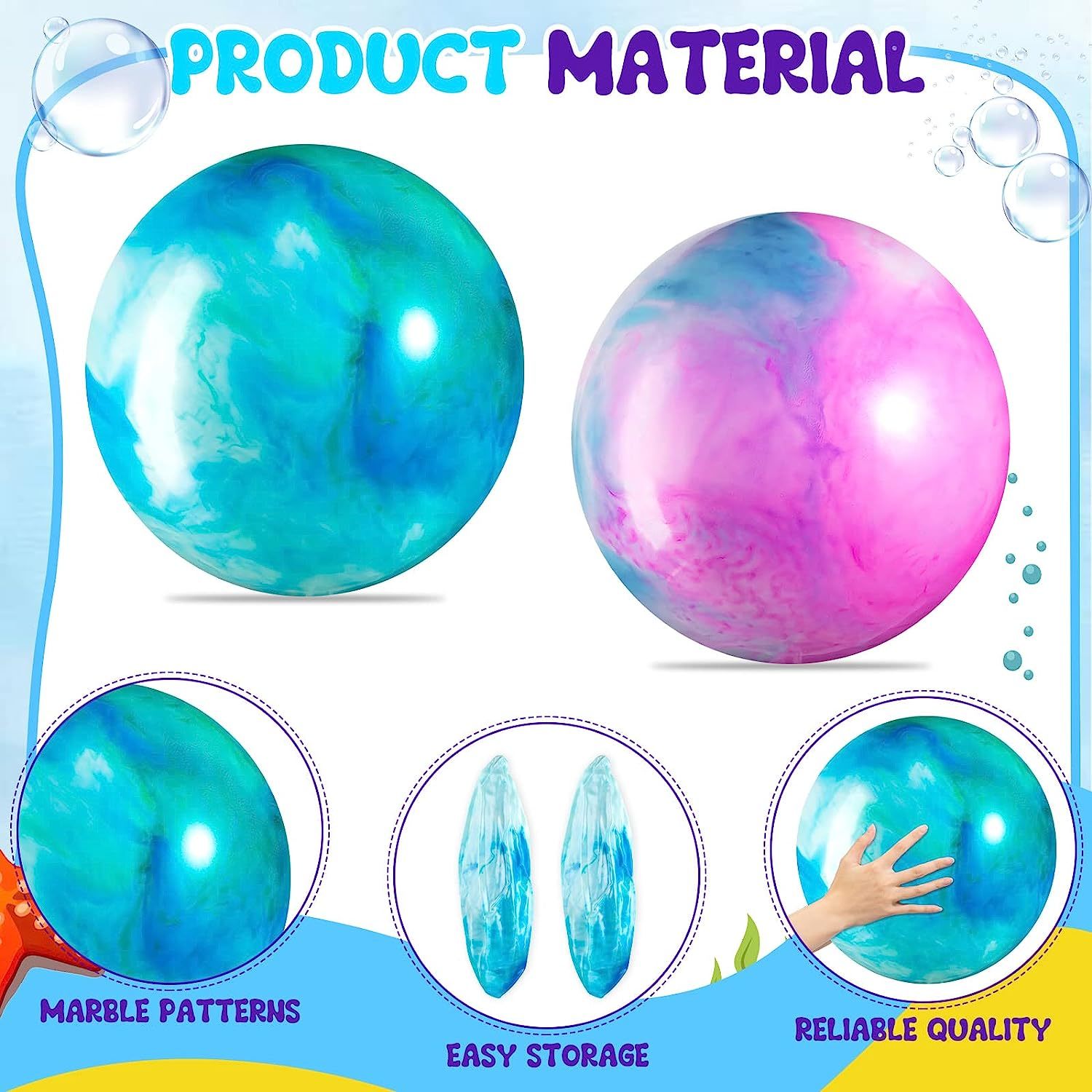 10 Pcs 15" Marbleized Bouncy Balls Pvc Inflatable Ball Colorful Play ...