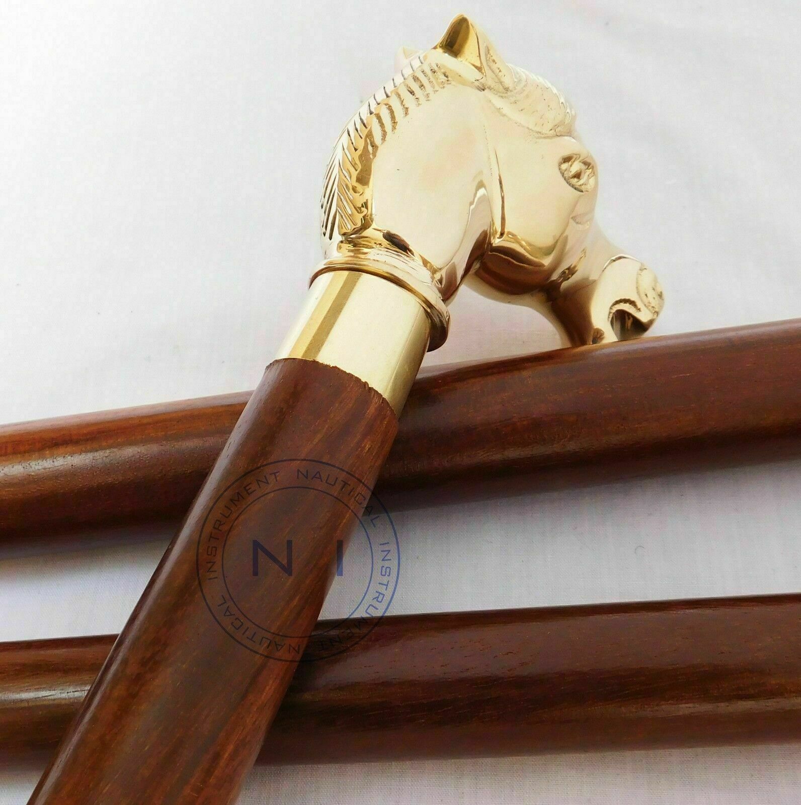 Antique Brass Horse Head Handle Vintage Style Wooden Stick Walking Cane ...