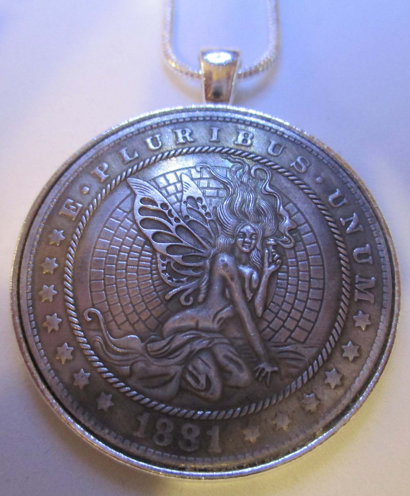 Sexy Naked Fairy Girl Silver Art Round Coin Pendant 24 inches Silver ...
