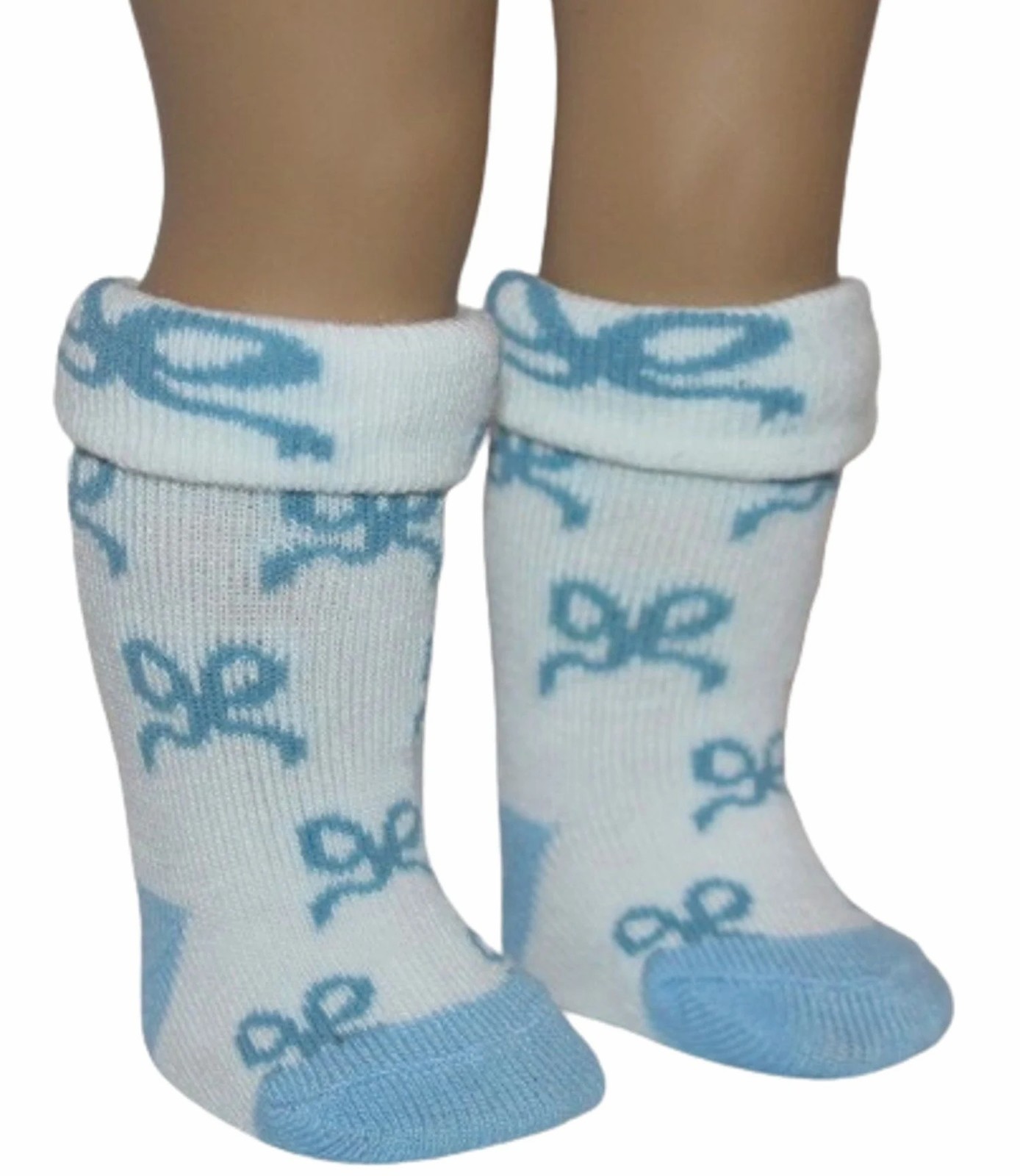 Blue Ribbon Bows on White Knee High Socks fit 18" American Girl Size ...