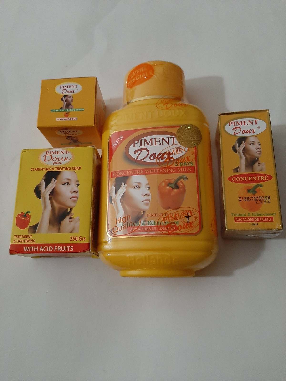 Piment doux lightening set:500ml body lotion+face cream+soap+serum ...