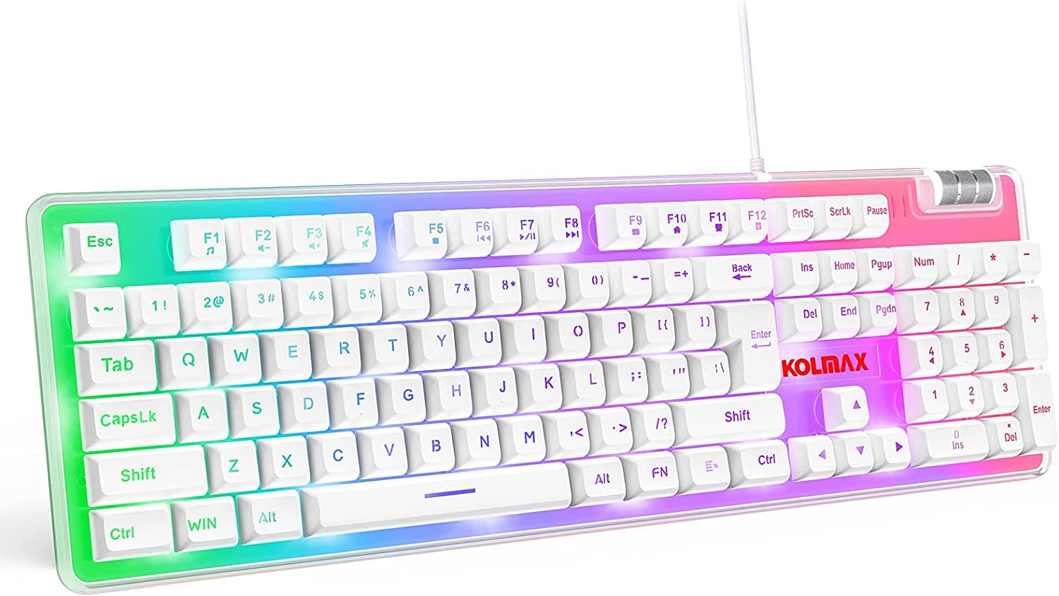 K10 Gaming Keyboard,Transparent Case RGB Backlit Keyboard with PBT Ball ...