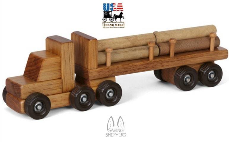 LOGGING TRUCK - Wood Tractor Trailer Toy Log Cargo Load Amish Handmade ...
