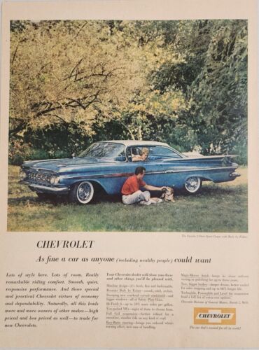 1959 Print Ad Chevrolet Impala 2-Door Sport Coupe Couple & Dog Blue ...