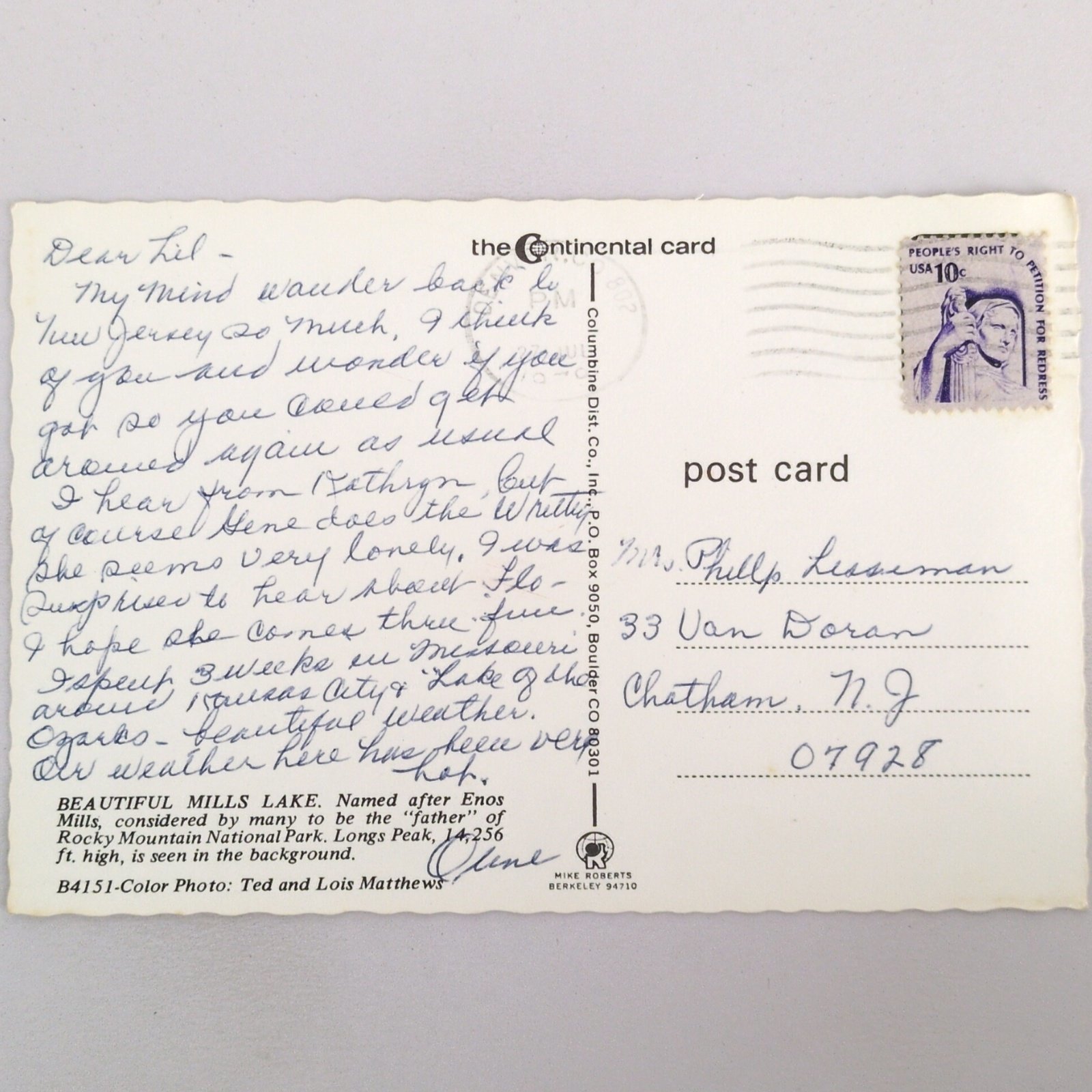 Mills Lake Longs Peak Colorado 1970s 4x6 Scallop Postcard Rocky ...