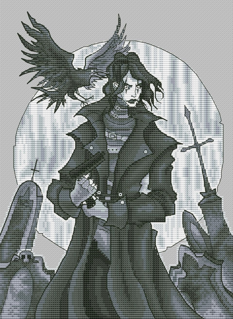 Wizard Cross stitch gothic pattern pdf - Anime cross stitch Goth Man ...