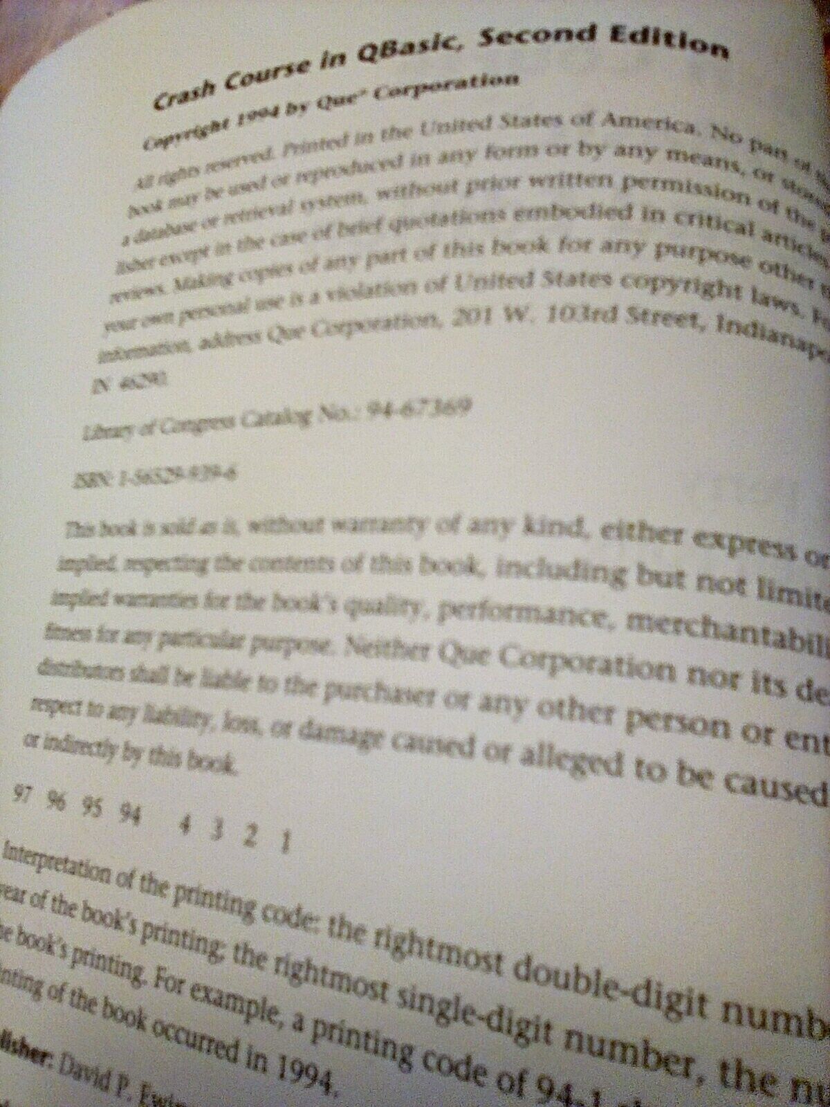 Que Crash Course In Qbasic Second Edition 1994 Vintage Programming Book Adult Learning