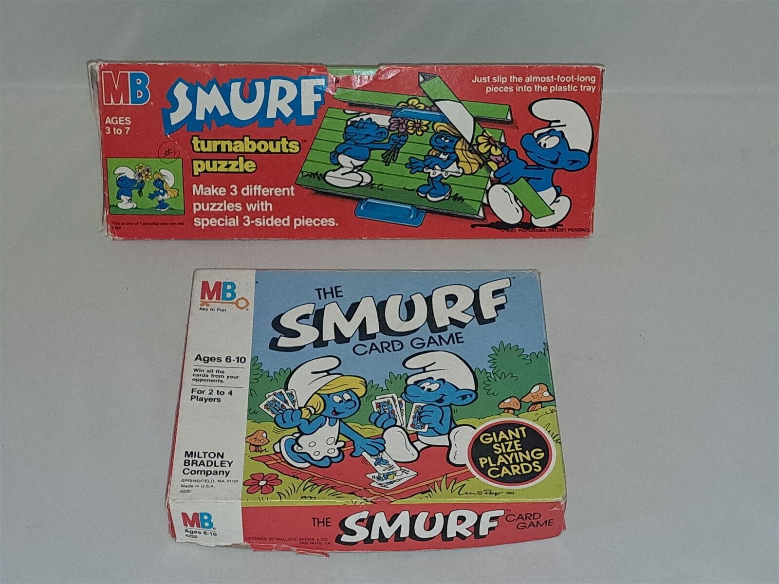 1982 The Smurf Card Game + 1983 Smurf Turnabout Puzzle Milton Bradley ...