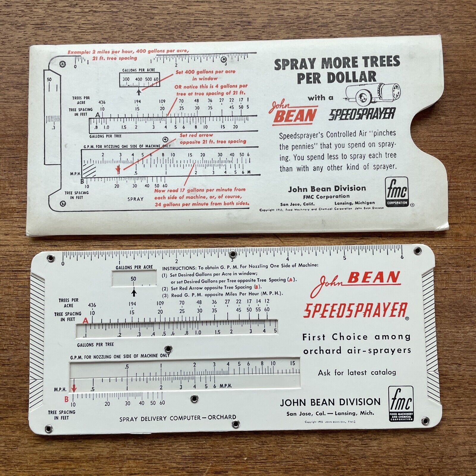 1956 Vintage John Bean Speedsprayer Cardboard Slide Ruler w/ Holder FMC ...