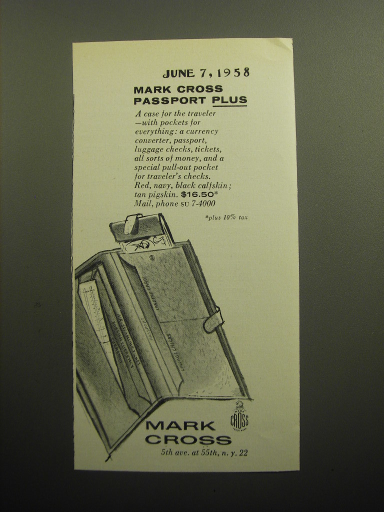 1958 Mark Cross Passport Plus Advertisement - 1980-89