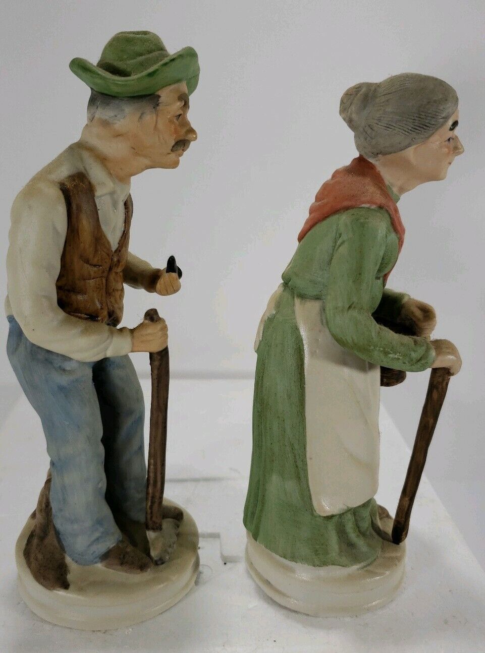 Vintage Figurines- Old Woman & Man with walking sticks. Grandma ...