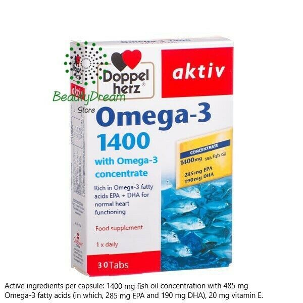 Doppelherz Omega-3 1400 30 Caps Sea Fish Oil Dietary Normal Heart ...