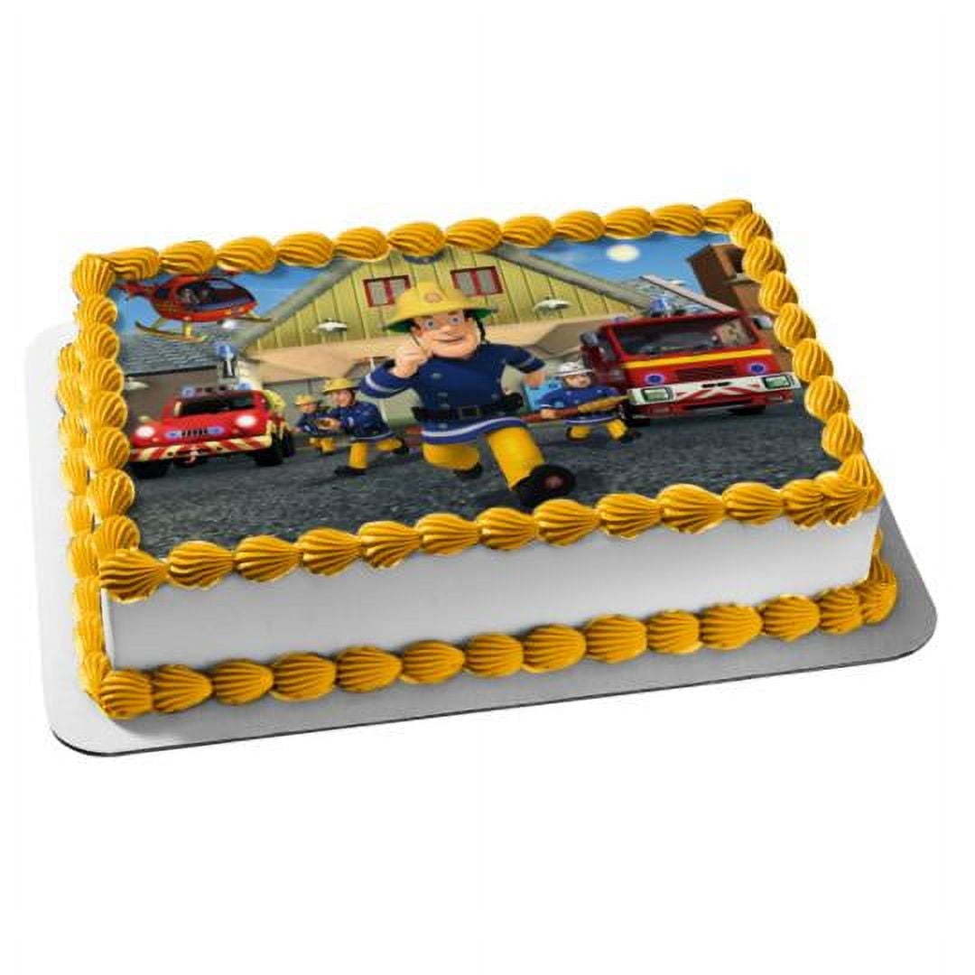 Fireman Sam Fire Truck Station Officer Steele Edible Cake Topper Image ...