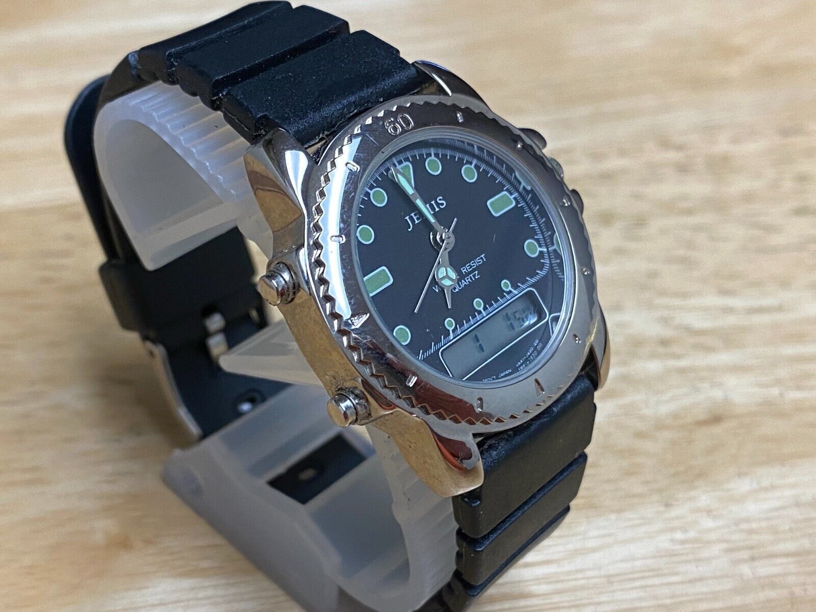 Vintage Jemis Silver Black Analog Digital Quartz Alarm Chrono Watch~New ...