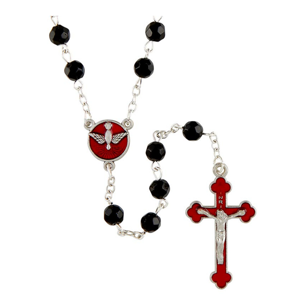 Boy's Red & Black Holy Spirit Center Confirmation Rosary with Case ...