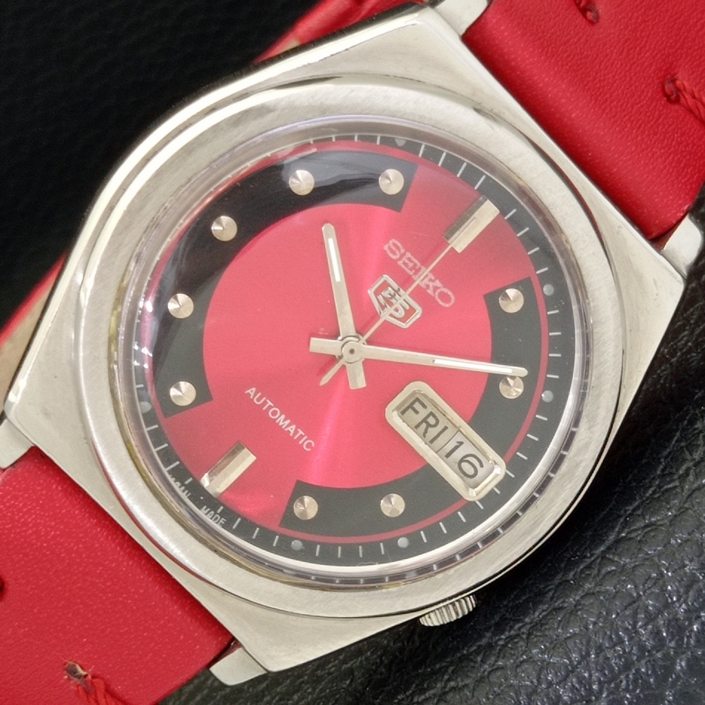 VINTAGE SEIKO 5 AUTOMATIC 7009A JAPAN MENS RED COLOR DIAL WATCH a433640 ...