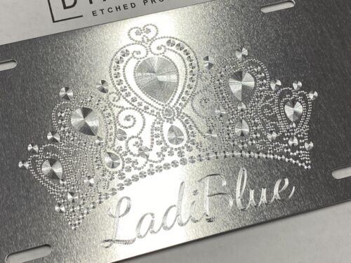 Personalized Crown Tiara Car Tag Diamond Etched Silver Metal License ...