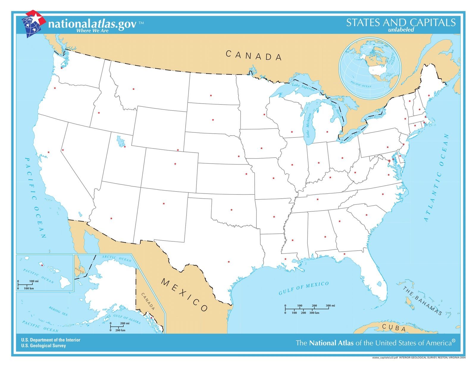 USA States and Capitals (unlabeled) Laminated Wall Map - Maps & Atlases