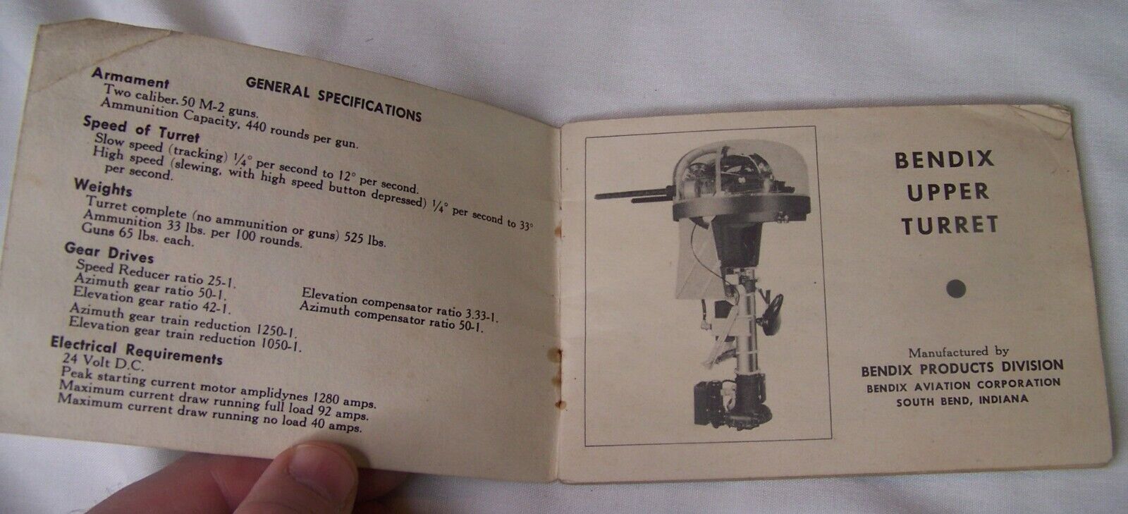 c1941 WWII RARE B-25 BOMBER BENDIX UPPER TURRET OPERATION BOOK AAF USAF ...