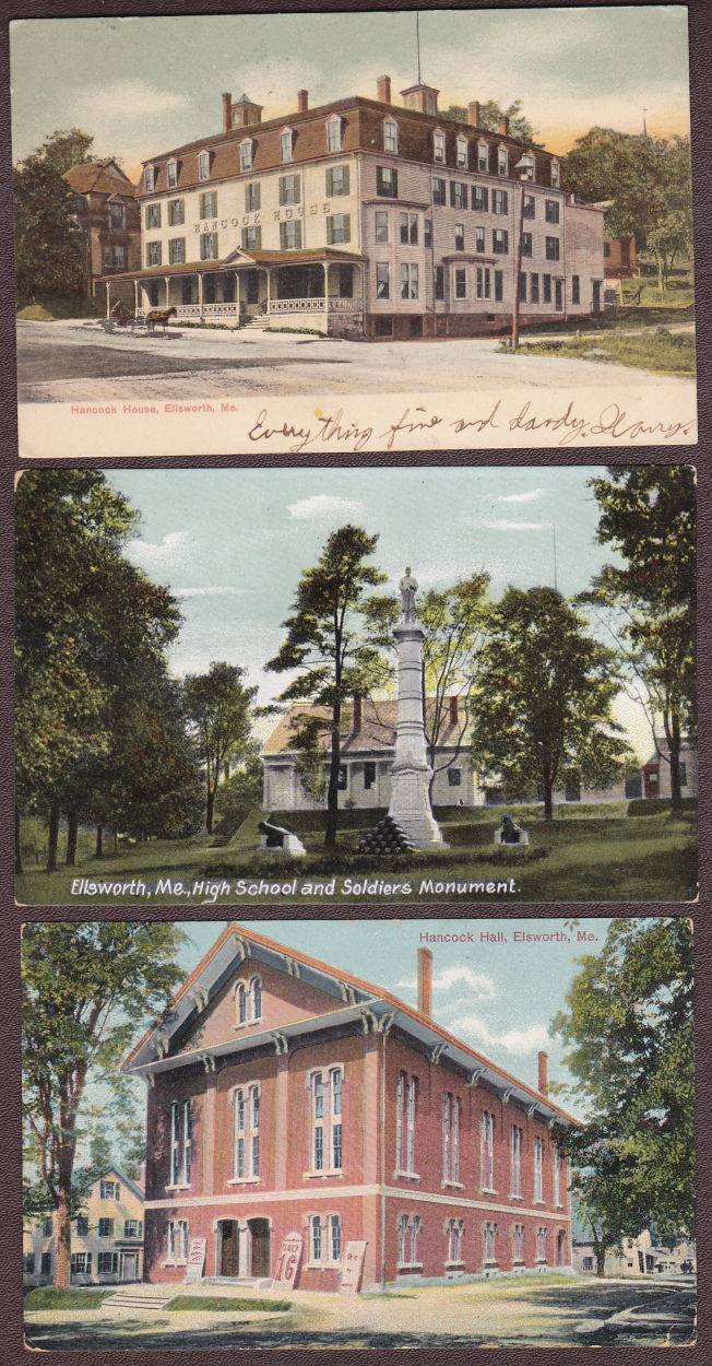 (3) Ellsworth, ME Pre-1910 Postcards - Hancock Inn, Hancock Hall ...