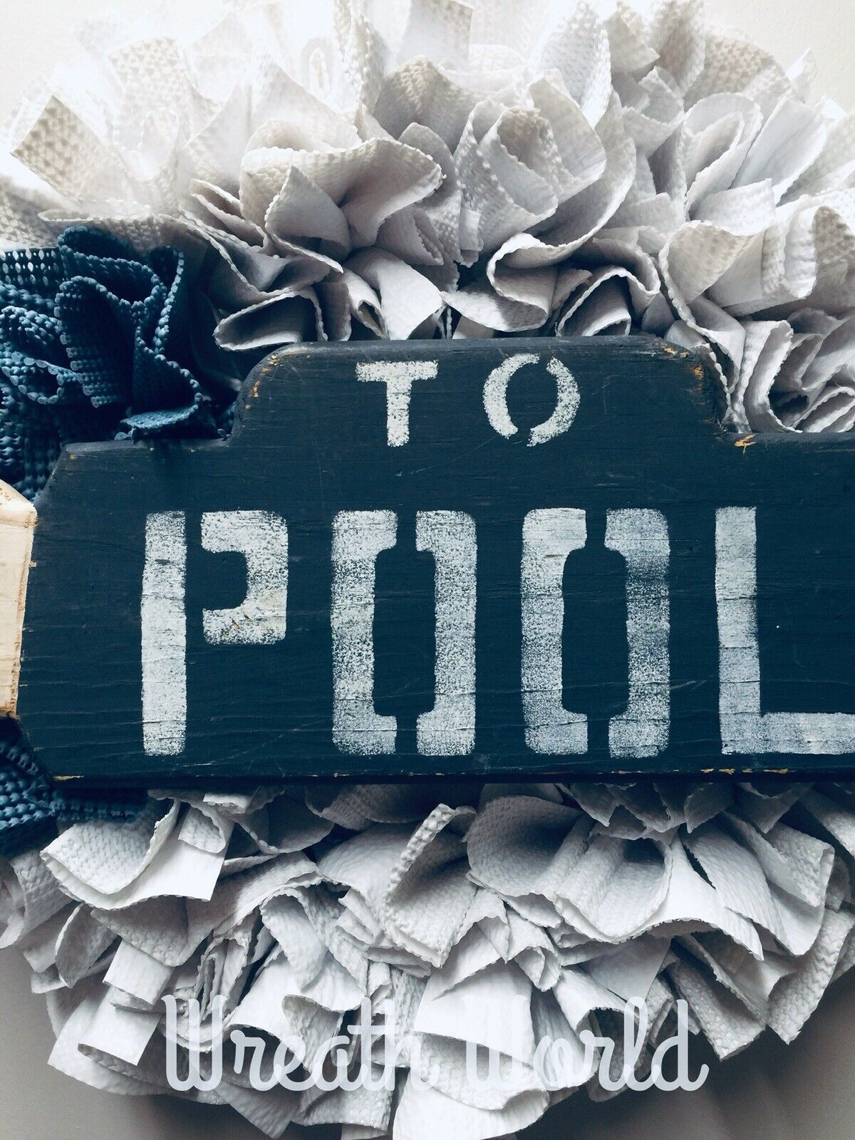 NEW HANDMADE BLUE WHITE POOL WREATH POOLSIDE PATIO DECOR - Plaques & Signs