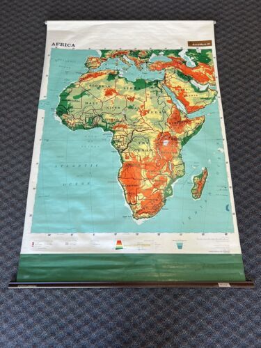 Vintage 1966 Pull Down Map AFRICA school classroom wall art Rand ...