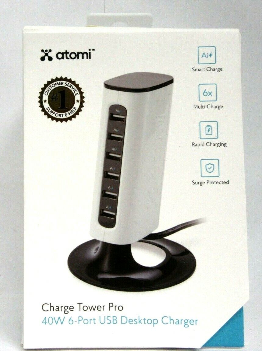 Atomi Charge Tower Pro 40W 6-Port USB Desktop Charger Brand - Cell ...
