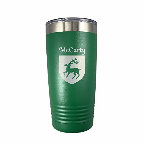 McCarty Irish Coat of Arms Stainless Steel Green Travel Tumbler - Other ...