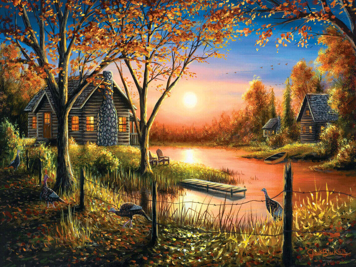 country cottage lake sunset wild turkey nature ceramic tile mural ...