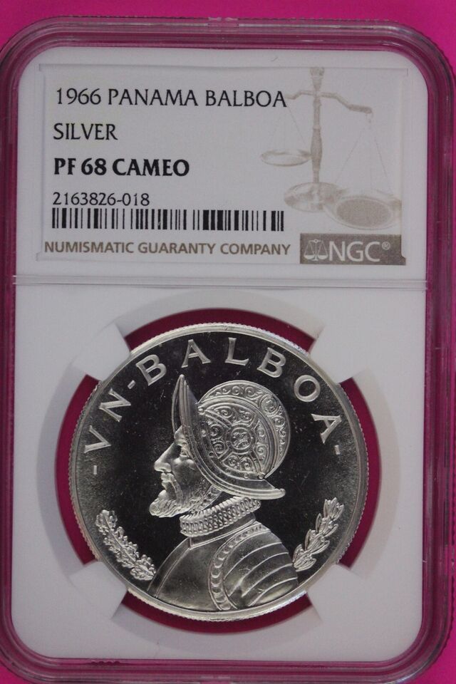 1966 Panama PF 68 Cameo Proof Silver Balboa NGC Certified Graded Slab ...