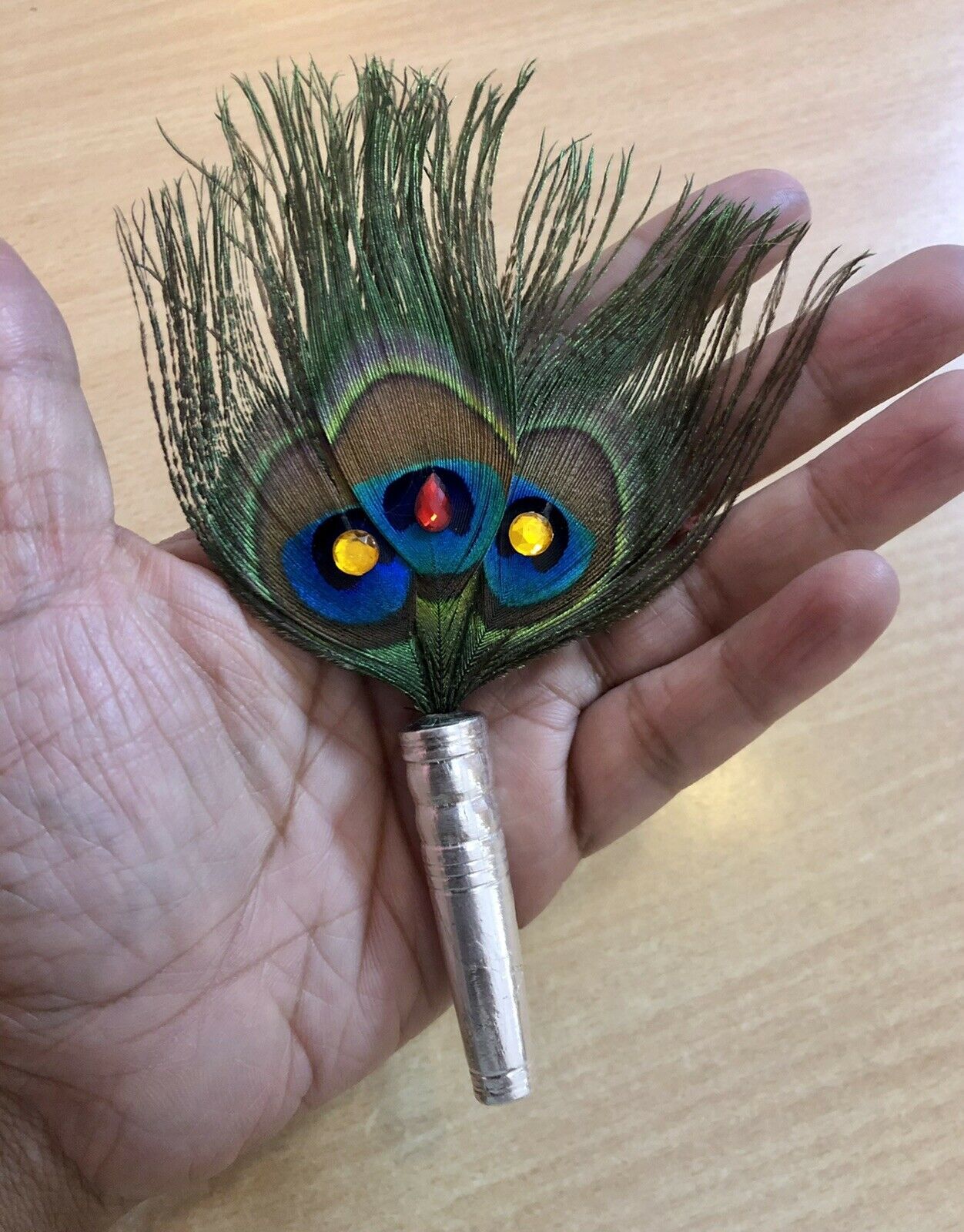 925 Silver Lord Krishna LADDU GOPAL Fan Pankha Pankhi Religious Peacock ...