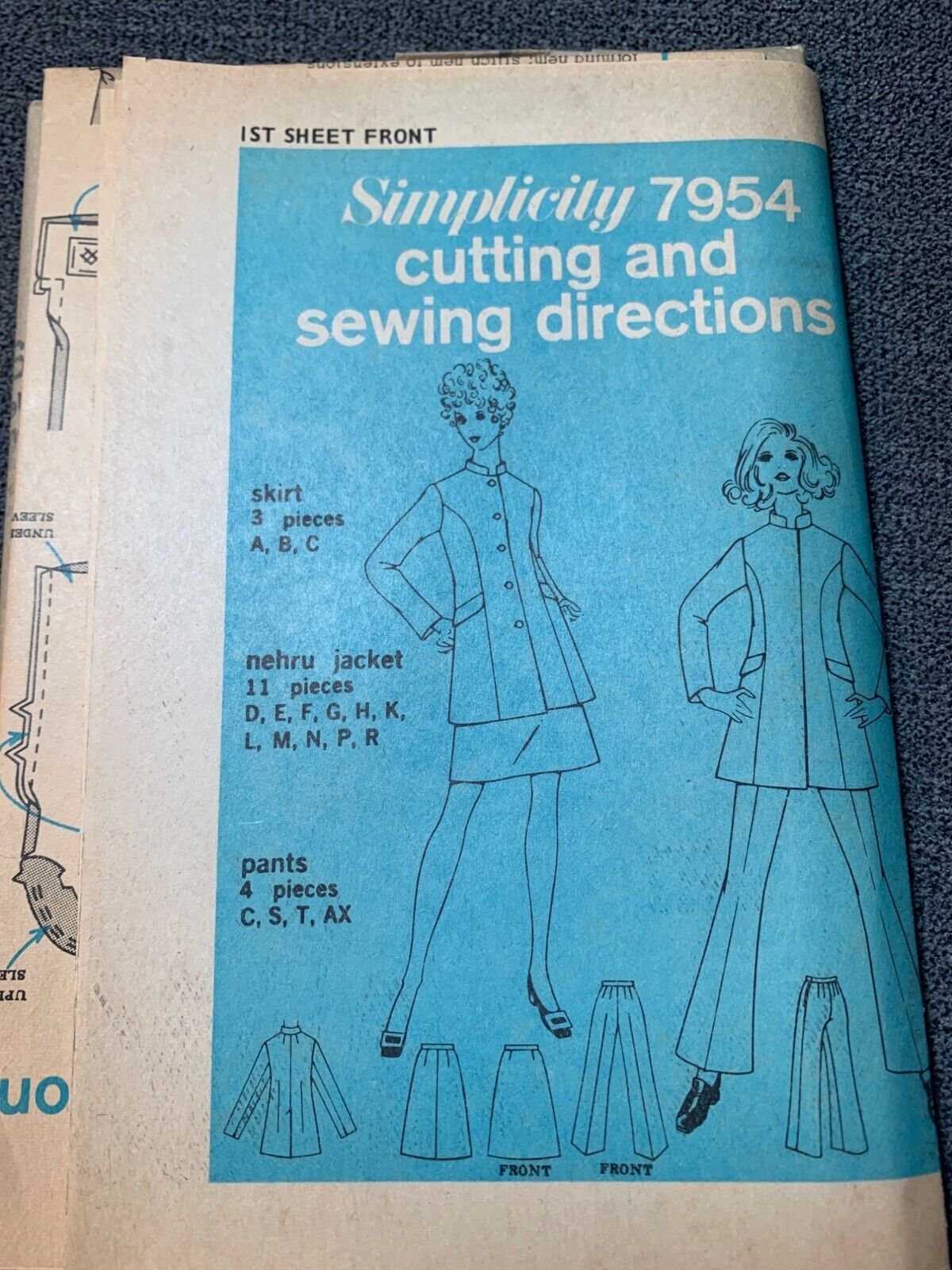 Vintage Simplicity 7954 Sewing Pattern For Skirt Nehru Jacket Size 8 ...