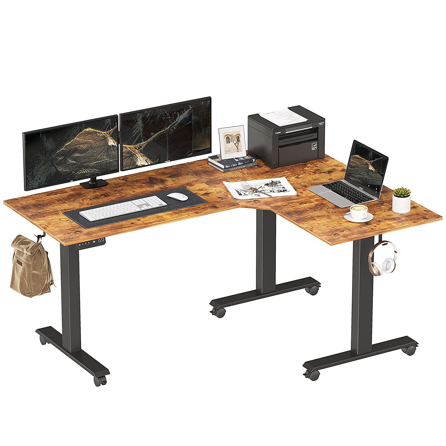 L-Shaped Electric Standing Desk, 63 Inches Triple Motor Height ...